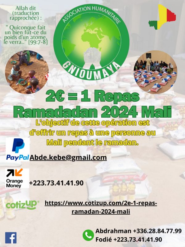 2€ = 1 repas ramadan 2024 Mali - CotizUp.com